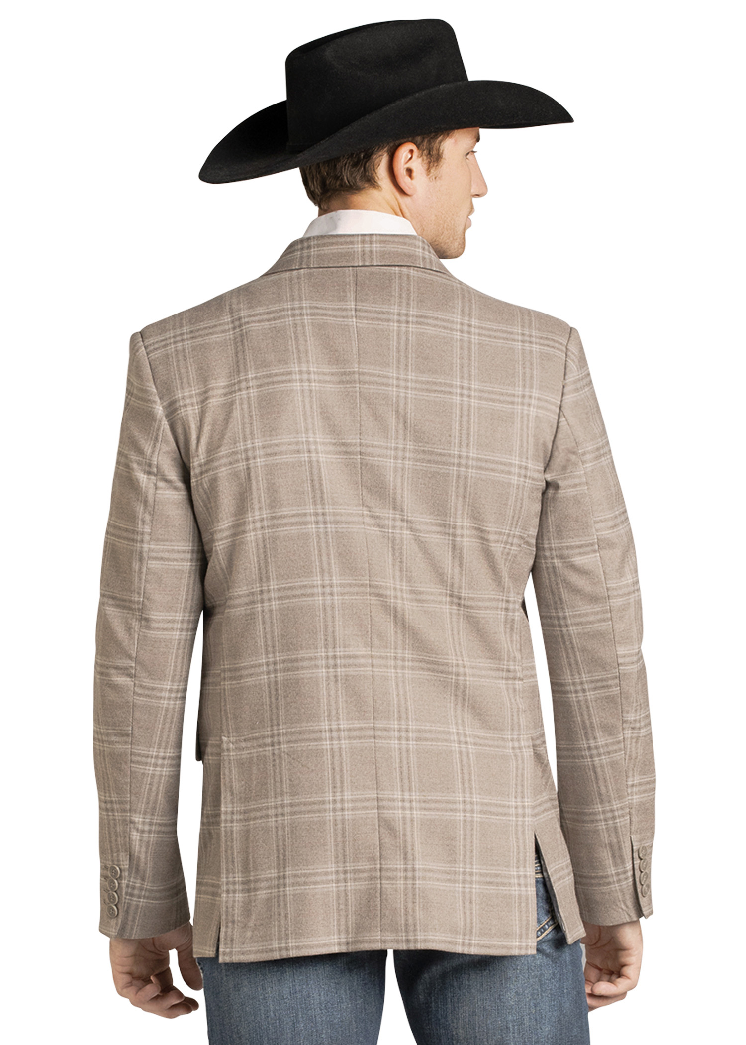 Men's Rock and Roll Denim Sport Coat - Plaid Taupe